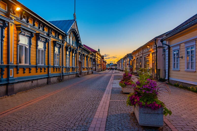 Sunset View of Timber Buildings at Vanha Rauma District of Rauma Stock ...