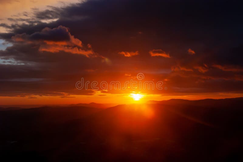 Sunset View from the Top of the Mountain Stock Image - Image of ridge ...