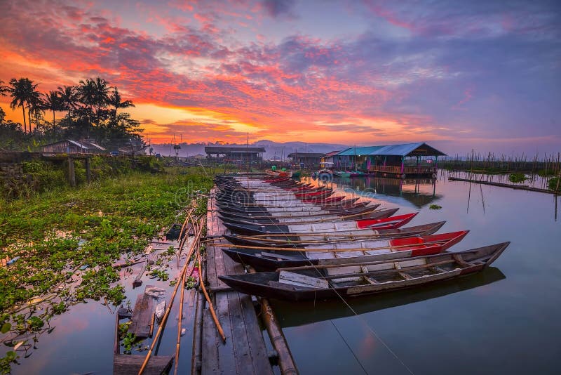 Sunset View Traditional Boats Rawa Pening Wonderfull Indonesia Stock ...
