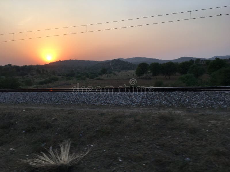 Sunset View from Train Yellow Brightness Stock Image - Image of yellow ...