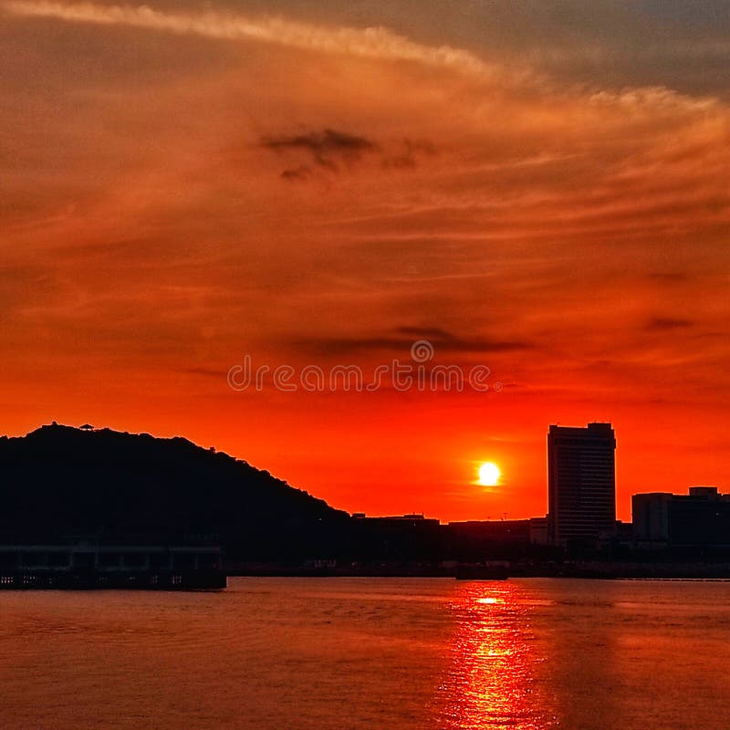 Sunset View from Tung Chung Waterfront Pier Stock Photo - Image of ...