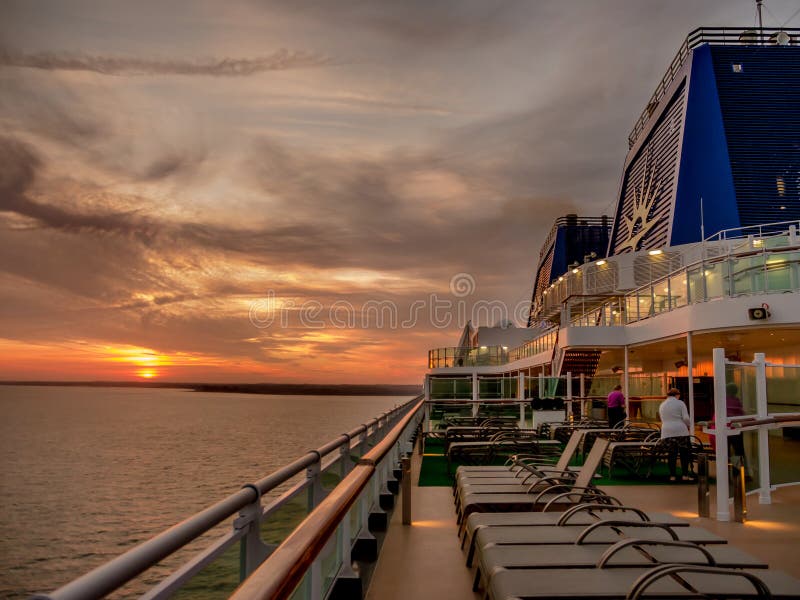 View From Deck Of Cruise Ship. Sunset Stock Photo - Image of lifestyle ...