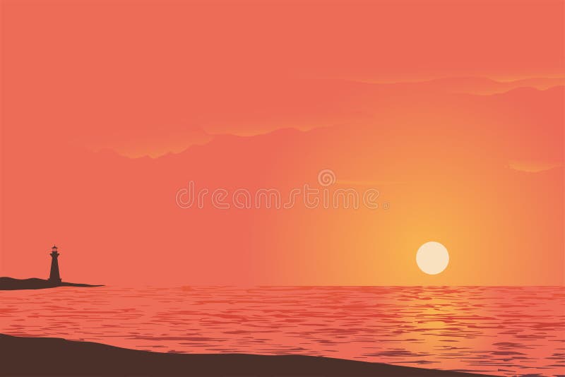 Sunset View on Tropical Beach Stock Vector - Illustration of dusk ...
