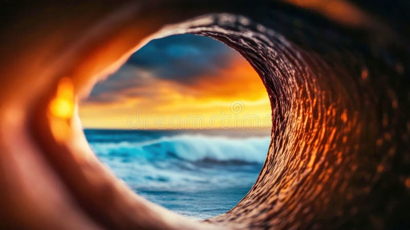 Sunset View through a Wave Tunnel Stock Illustration - Illustration of ...