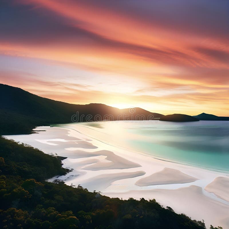 Sunset View of Whitehaven Beach, Australia, Landscape Stock ...