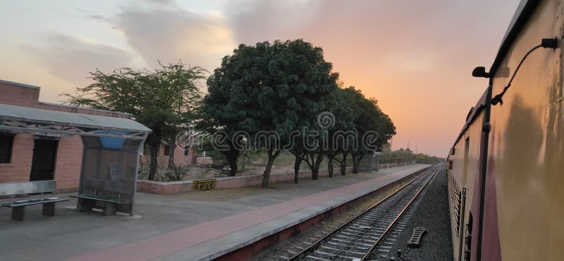 Sunset View from the Window of the Indian Rail Stock Image - Image of ...