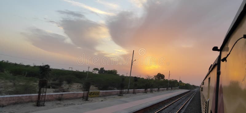 Sunset View from the Window of the Indian Rail Stock Image - Image of ...