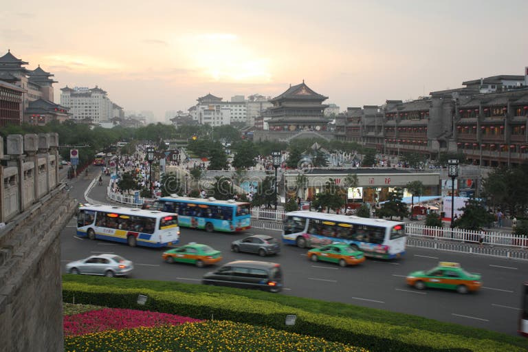 Sunset view of Xian, China editorial image. Image of asia - 17971075