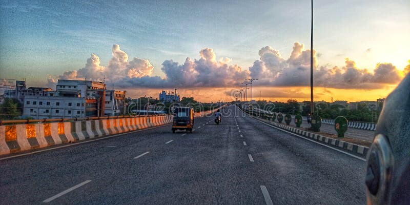 Sunset Views from Middle of the Highway Stock Photo - Image of vibes ...
