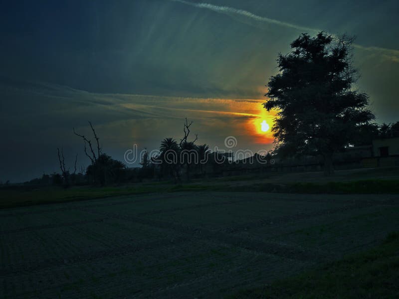 Sunset Views Over the Agricultural Land Stock Image - Image of ...