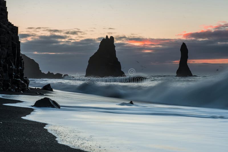 The Sunset in the Vik Beach, Iceland Stock Image - Image of nightfall ...