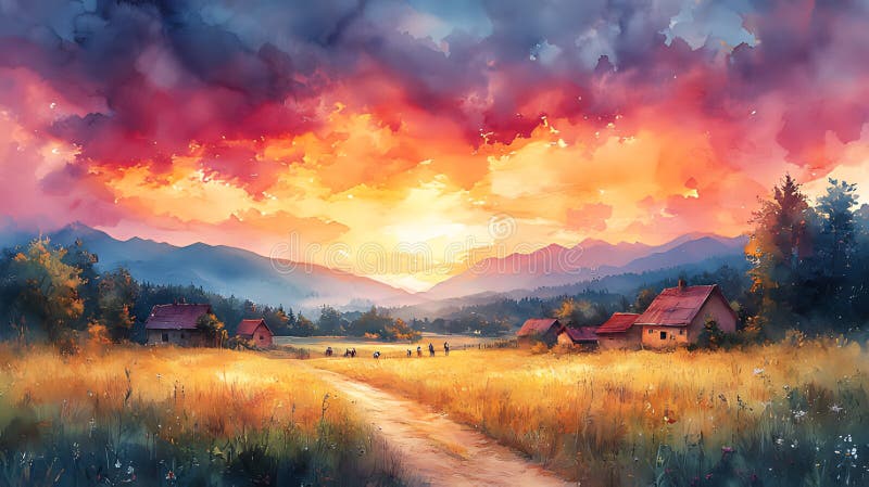 Sunset in village stock photo. Image of weather, outdoor - 94596748