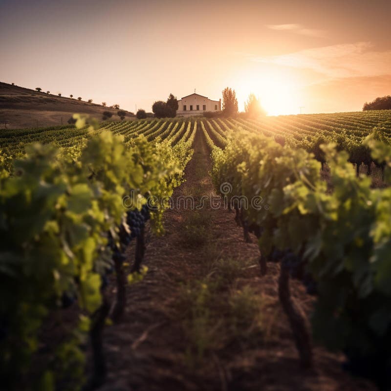 Sunset at the Vineyard stock illustration. Illustration of scenery ...