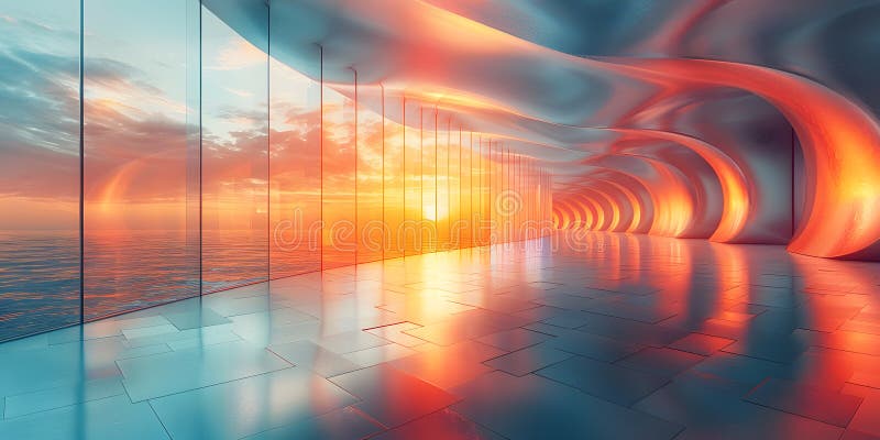 Sunset Virtual Reality Urban Scene: Modern Architecture Shadows on ...