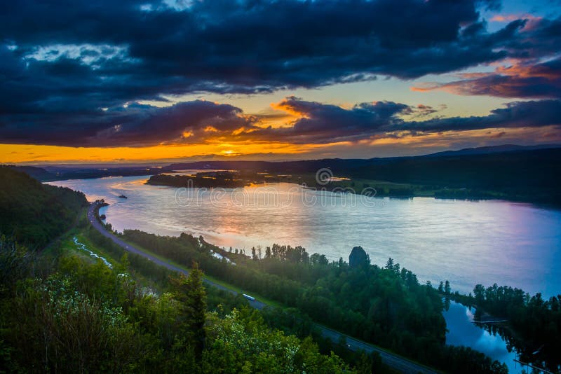 Sunset from the Vista House in Columbia River Gorge Stock Photo - Image ...