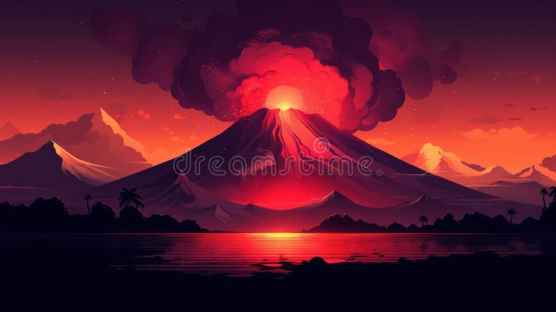 Sunset Volcano Illustration Background AI Generated Stock Illustration ...