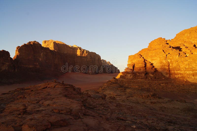 Sunset in the Wadi Rum Desert, Jordan Stock Image - Image of landscape ...
