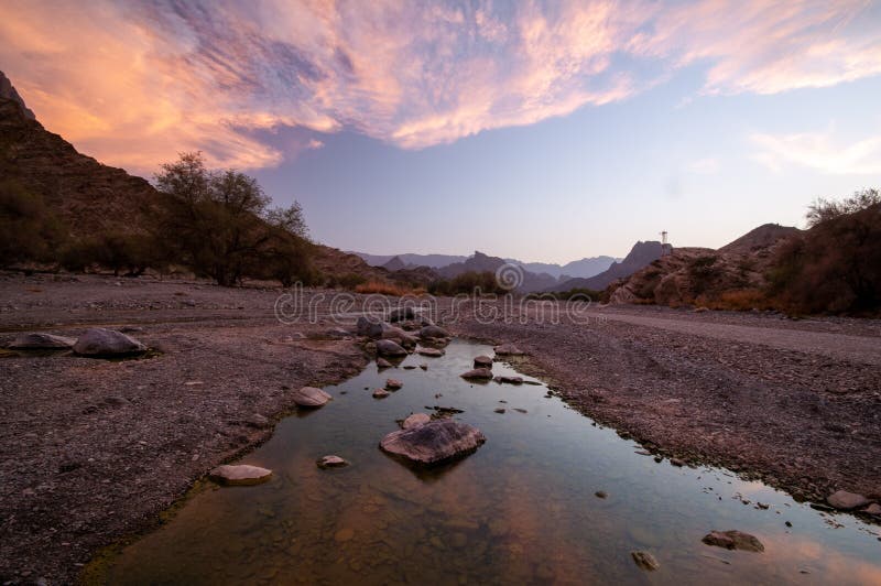 Sunset in a Wadi Rustaq Mountains, Oman Stock Image - Image of ...
