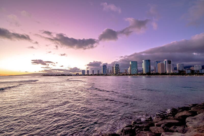 Sunset at Waikiki Beach on Oahu Hawaii Stock Image - Image of bentley ...