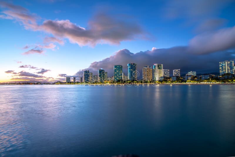 Sunset at Waikiki Beach on Oahu Hawaii Stock Image - Image of james ...