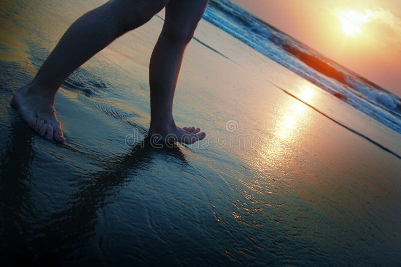 Sunset walker stock image. Image of recreation, shoeless - 14963175