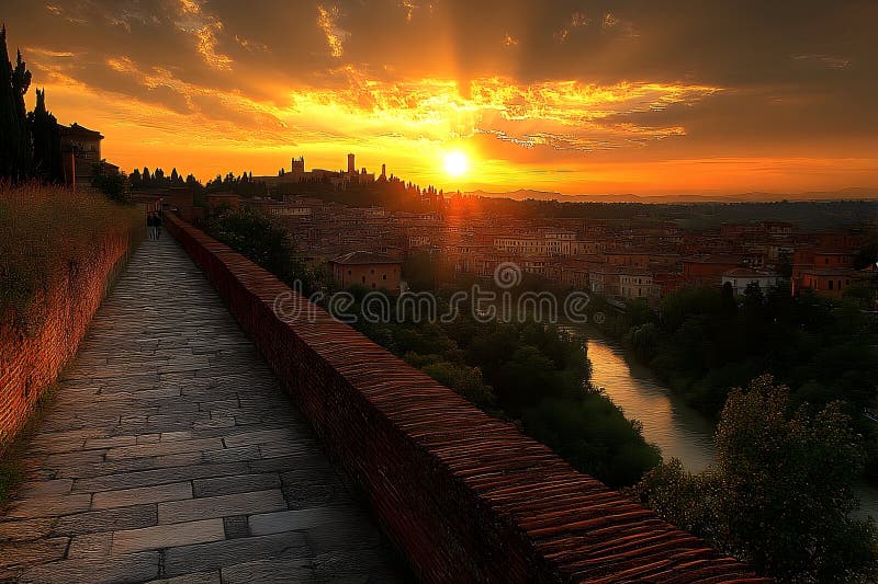 Verona Sunset Panorama stock illustration. Illustration of light ...