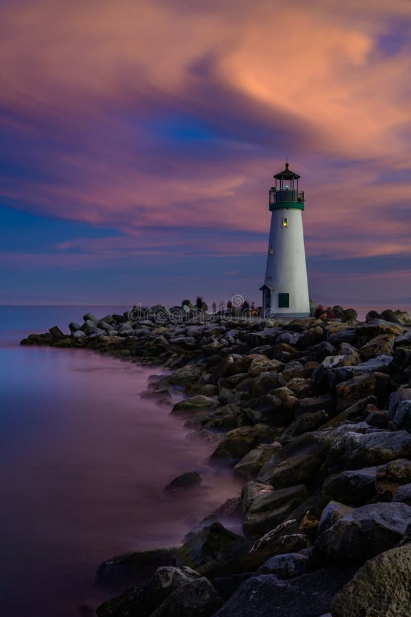 Sunset at the Walton Lighthouse, Santa Cruz Stock Image - Image of ...