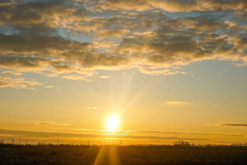 Sunset on a Warm Evening in the Field, Summer Landscape Stock Photo ...