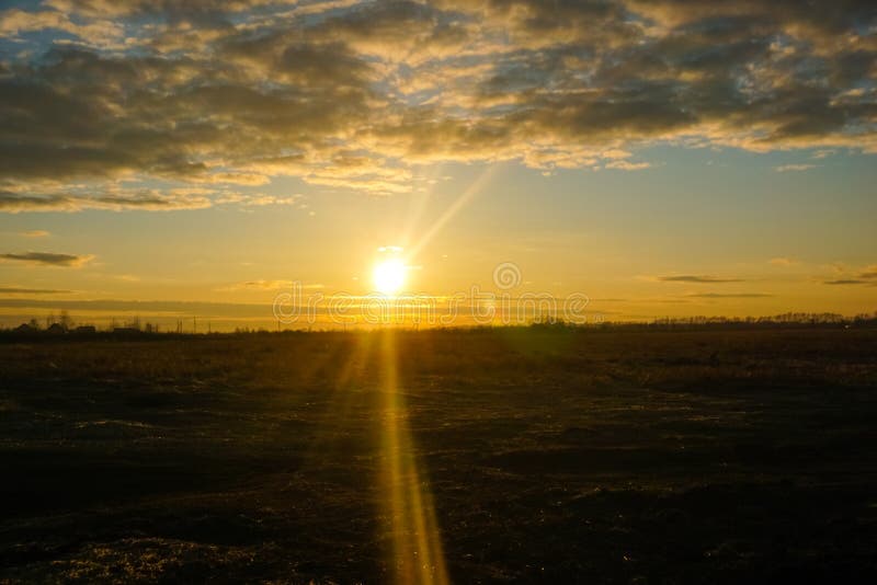 Sunset on a Warm Evening in the Field, Summer Landscape Stock Image ...