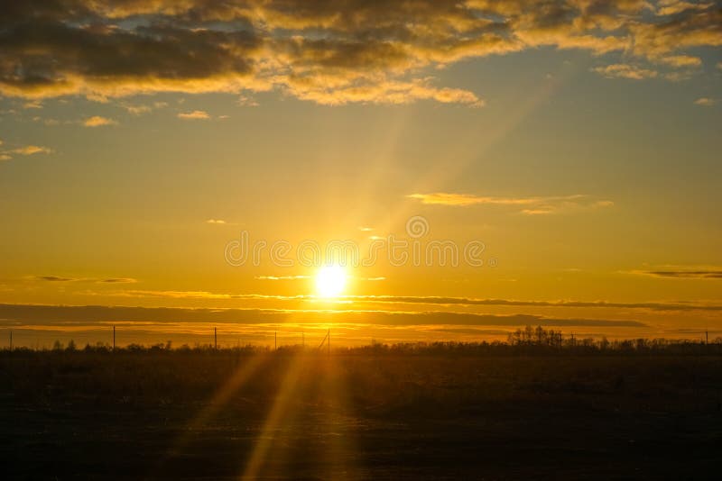 Sunset on a Warm Evening in the Field, Summer Landscape Stock Image ...