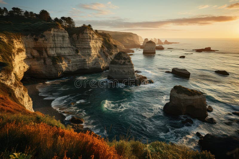 Sunset Warmth on Cliffside View, Sunrise and Sunset Wallpaper Stock ...