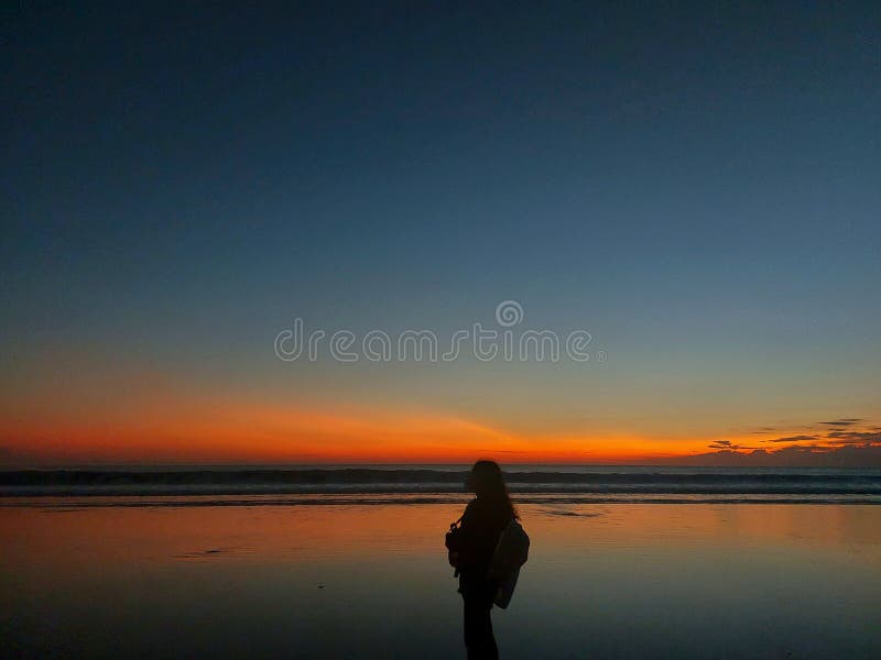 The Sunset Was Take in Kuta Beach Bali Stock Image - Image of horizon ...