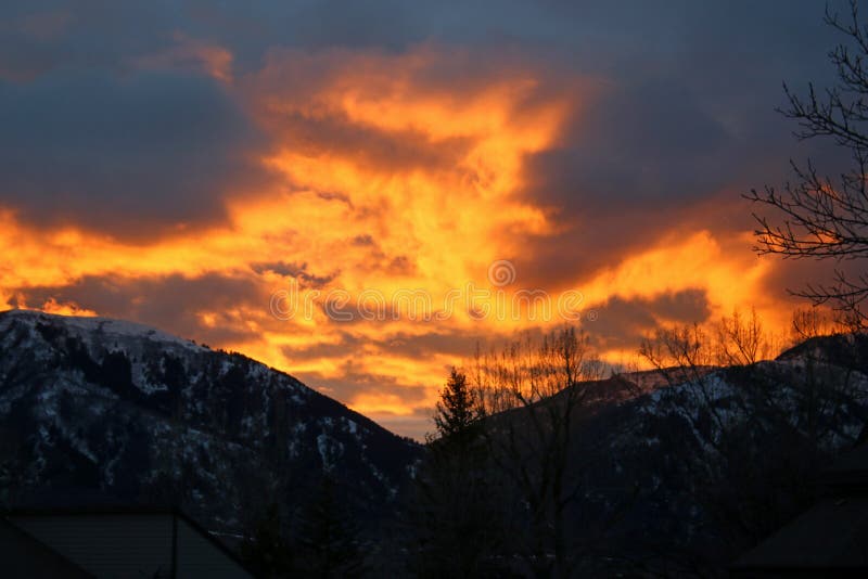 Sunset in the Wasatch Front, Utah Stock Image - Image of trees, winter ...