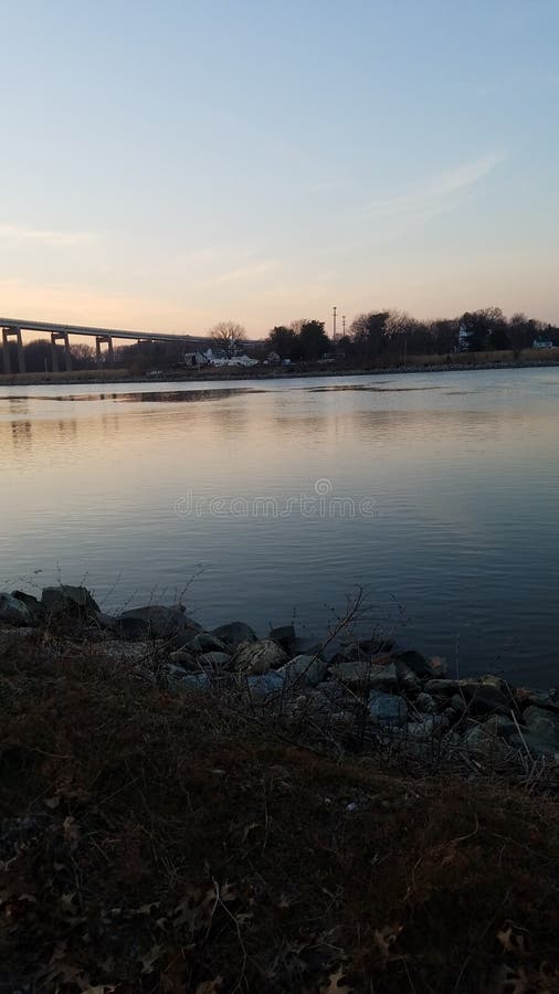 Sunset by the Water on the Canal in St. Georges, Delaware. Stock Photo ...