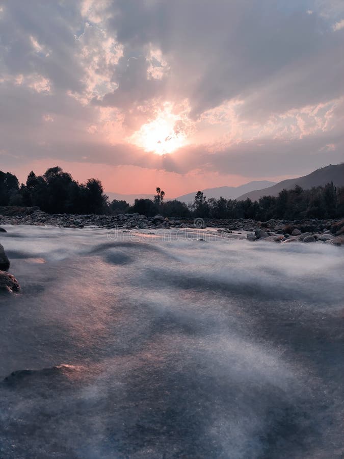 Sunset and water flow stock photo. Image of long, exposure - 247525558