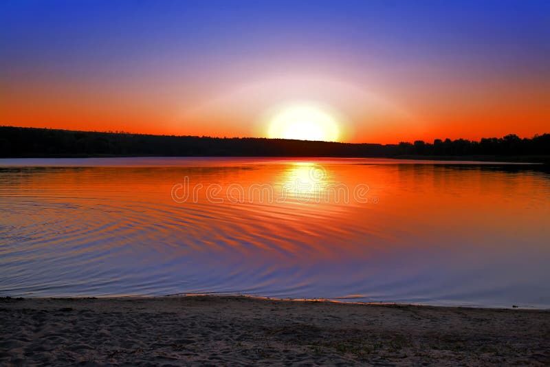 Sunset stock photo. Image of reservoir, countryside, surface - 61744238
