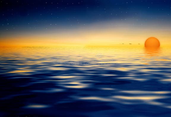 Sunset on water reflection stock illustration. Illustration of galaxy ...