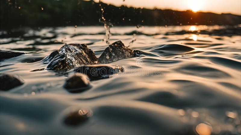 Sunset Water Splash stock video. Video of golden, river - 347228709