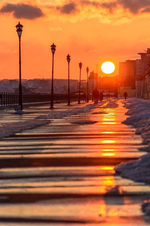 Sunset on the Waterfront in the City of Saratov Stock Image - Image of ...