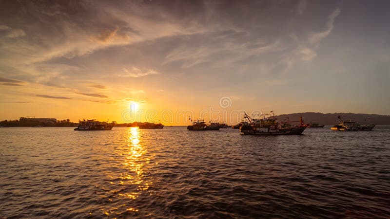 Sunset at Waterfront, Kota Kinabalu Stock Photo - Image of kota, boat ...
