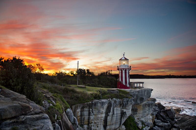 Sunset in Watson Bay stock image. Image of color, lighthouse - 53130811