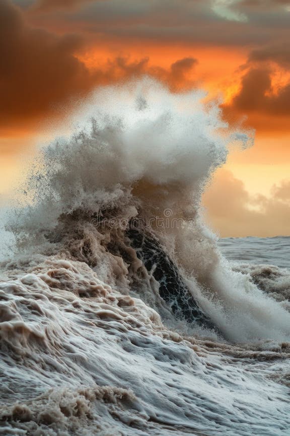 Sunset Wave Crash stock image. Image of sunset, massive - 385381321