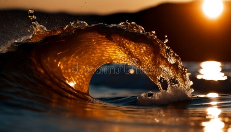 Sunset Wave Forming a Golden Tunnel Stock Image - Image of sunset ...