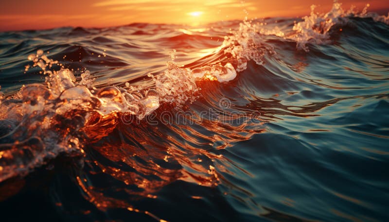 Sunset Wave Splashing on Tranquil Tropical Coastline Generated by AI ...