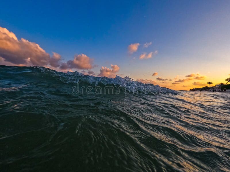 Sunset Wave in Tulum Blue Sky Stock Image - Image of tulum, wave: 286566555