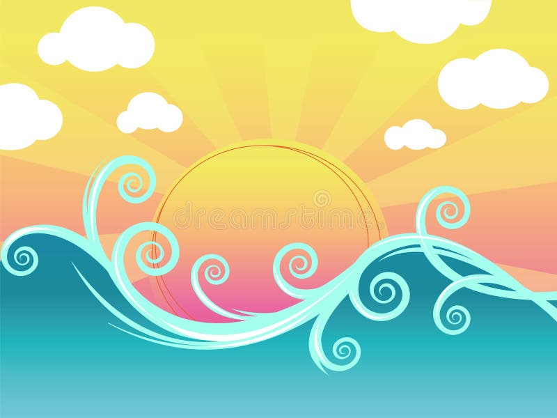 Sunset and waves stock vector. Illustration of blue, waves - 4696458