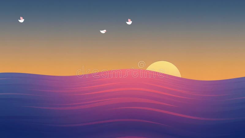 Sunset Waves: Ocean Animation with Floating Birds Stock Video - Video ...