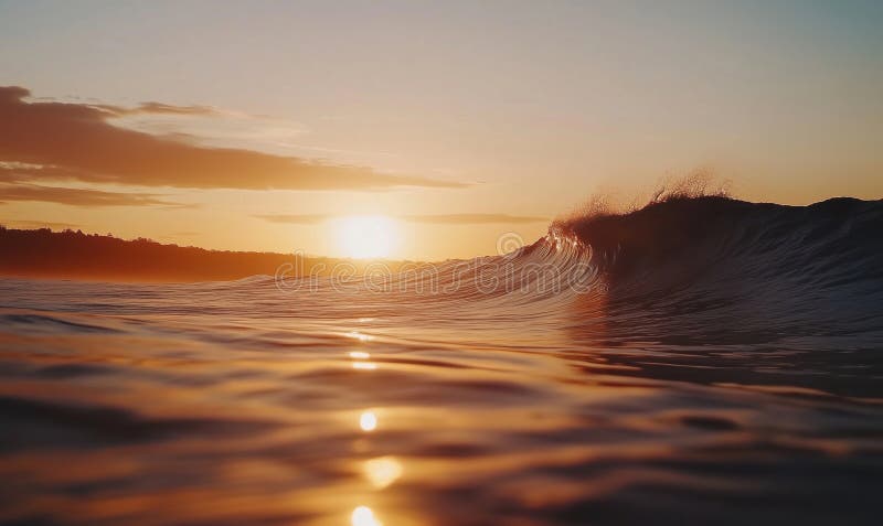 Sunset Waves Reflecting Golden Light Over Calm Ocean Surface Stock ...