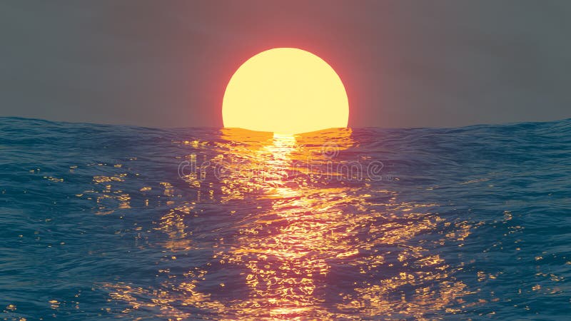 Sunset in the Waves of a Restless Sea Stock Illustration - Illustration ...