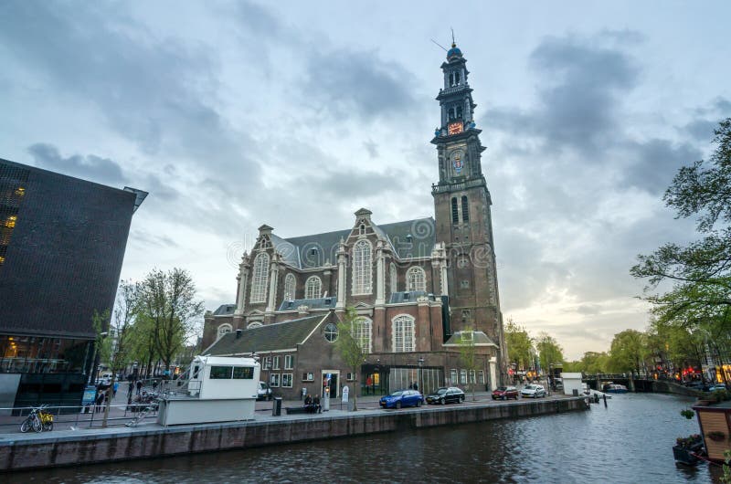 Sunset at Western Church in Amsterdam Stock Image - Image of outdoor ...